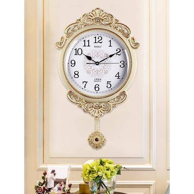 ?欧式复Fh(^lx}$古挂钟表创意客厅家代用美摇摆钟式时钟现简意约