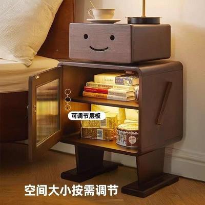 实木床头柜EEH物卧室储收纳床边置物柜客厅边柜创柜意柜可爱机器