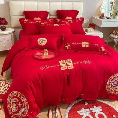 结婚四套件套配红色枕芯芯全一整套七件套床上hNMx3nTP用品结被婚