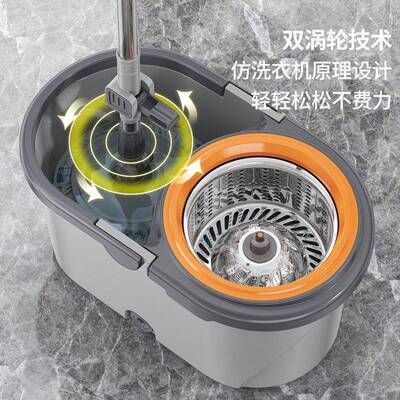 202款免116手用旋拖把家拖地湿两用甩干一拖加厚5懒人拖转布墩布