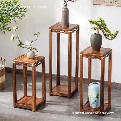 ODW新中式仿古花几实木花架胡阳桃木置室内物架方形景盆架家用客