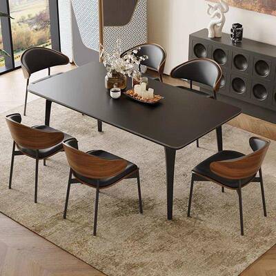 意式岩板桌餐椅组合全托底DHO板家用厅长小户型方形现代餐简约饭