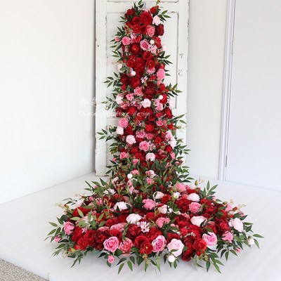 婚礼迎宾布置摆件装饰影楼摄影背景婚庆道具仿真玫瑰瀑布拖尾花艺