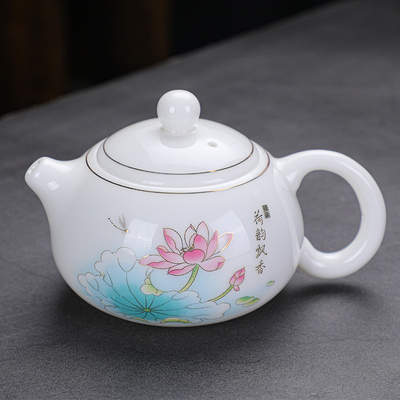 国风羊脂玉瓷泡茶壶单壶家用功夫茶具冲茶壶手工白色小瓷壶耐高温