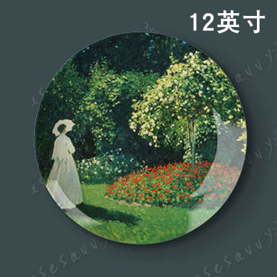 12英寸莫奈油画挂盘墙饰装饰盘子墙坐盘摆盘陶瓷盘创意家居工艺盘