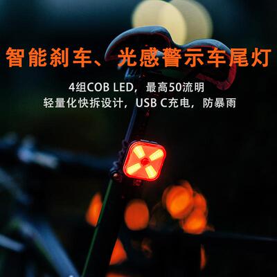 RAVEMEN雷夫曼自行车智能刹车尾灯闪烁警示灯光感充电夜骑行装备