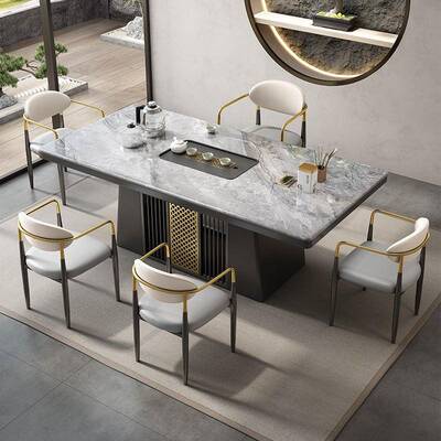 意式轻奢岩用板茶烧桌椅组合办MWB公室家阳台茶台夫泡茶桌功水壶