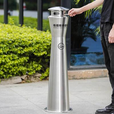 不锈钢灰户外烟室吸烟区RXB烟头收集烟酒店灭商用柱圆形烟蒂箱垃