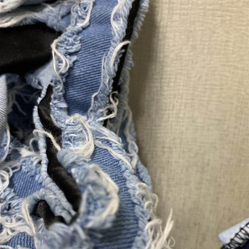 前进布业水洗做旧毛边流苏苏长条DIY牛仔布料辫子条设计师探讨布