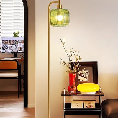 中古风客厅落地灯沙发旁覆古创意条纹玻璃卧室床头装饰氛围小夜灯