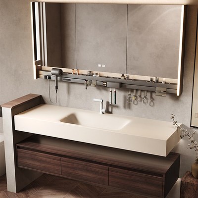 中古风酒店岩板热弯一体盆浴室柜组合洗漱台卫浴洗脸盆洗手台定制