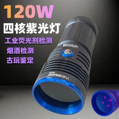 UV紫光灯120W大功率365nm黑镜验烟酒钱币探伤油污检测工具荧光剂