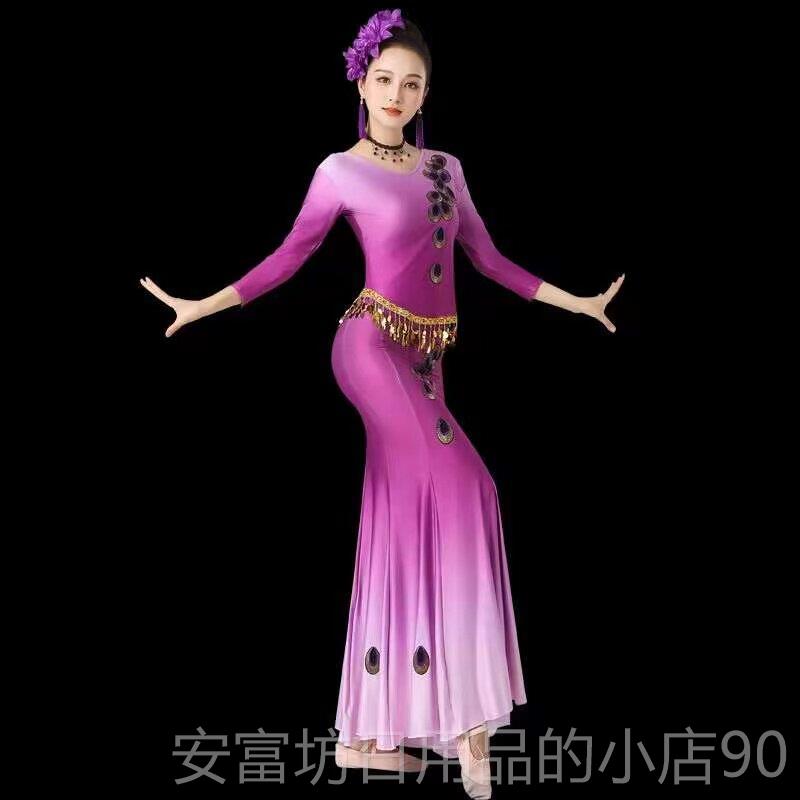 正品新款傣族舞蹈服数民族葫少芦长丝演出服孔雀表演服袖亮舞片成