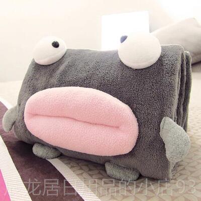 正品PLUMO靠垫被抱枕被两子用珊瑚绒毯办公卡室爱空调毯可创意通