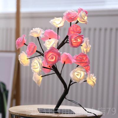 高档ULED小夜灯卧室房间氛装饰布置彩灯闪灯串灯SB围灯台灯玫瑰花