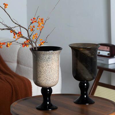 高现代级感艺术法式复古肌风理高脚工中古灯插花花手瓶装22222饰