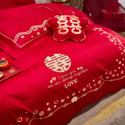 中简约全棉婚四庆套纯件棉大红色床单被套新婚陪嫁式结TMM-2024婚