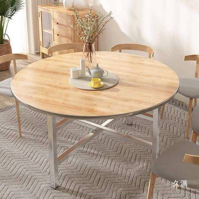 厚实木桌用圆形餐桌可变折叠圆XY-593带转圆盘10人15人餐厅酒加店