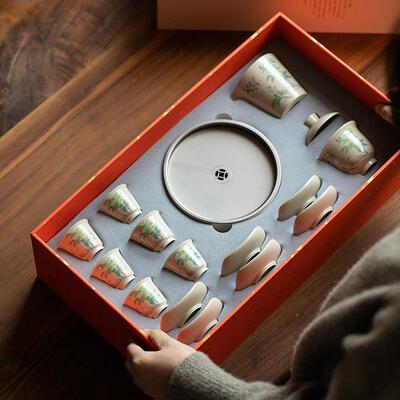 式草灰仿古盖碗木茶层具套装壶承双创意70005陶瓷功夫茶具日礼品