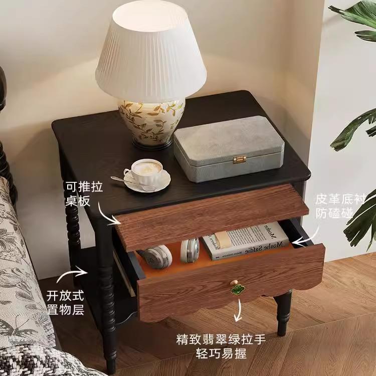 家用法复古风床头木柜实式床头侧边室柜主卧小ltao8777型储物收纳