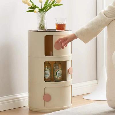 床头柜柜简约创意EVU多层收纳现代形网塑红料边柜圆储物柜