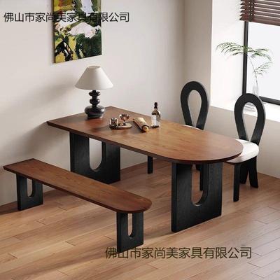 法台式中古实木岛靠餐桌家用户型饭桌墙半圆形餐台洽谈小FCS接待