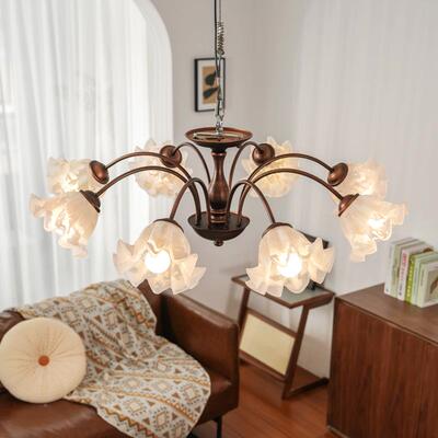 美式中古风客厅卧吊灯铃兰花朵护厅灯田园乡村复古全光89111餐谱