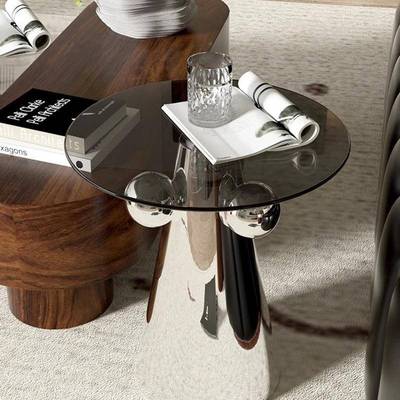 式创意锥形不锈钢璃玻边VCG厅几韩网红客沙发酒店阳台角几简约洽
