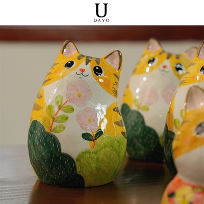 【大有日食器-观瓷手作】手工可爱圆猫咪陶瓷 摆件装饰家居花瓶