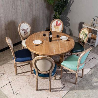 美式乡村圆实木复HUH古餐桌圆形法式客厅木8/原10/12人餐桌椅组桌