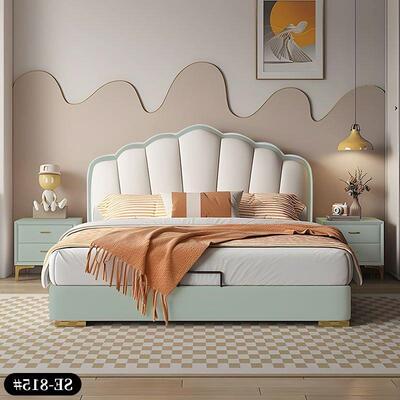 儿童皮床通女孩卧室1MUU.5油公主现代简约奶风男孩轻奢软包卡大床