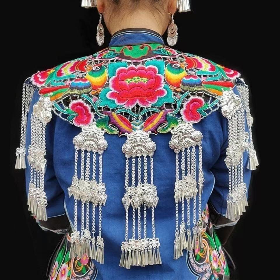 湘西苗族精美刺绣云肩披肩土家族少数民族配饰民族风服装配件银饰