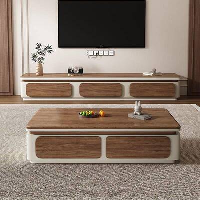 新款约复古胡桃计木奶油简茶几客厅家用YTV小户型极中古设简师现