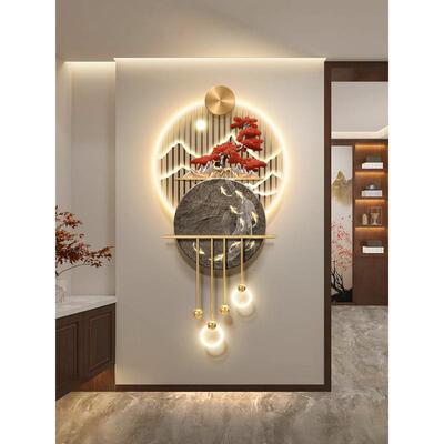 山水迎客松玄对关饰画九鱼图入户装正门壁画灯新JX240106中式走过