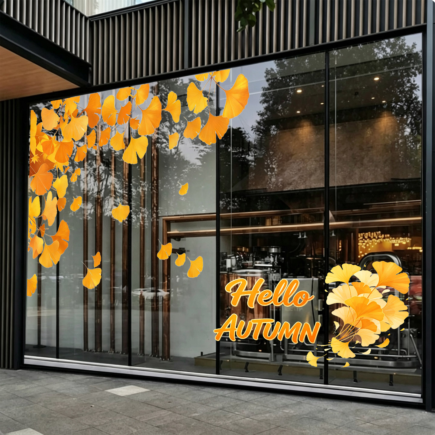 秋季主题玻璃贴纸服装店酒店秋天橱窗氛围高级感装饰双面彩色贴膜