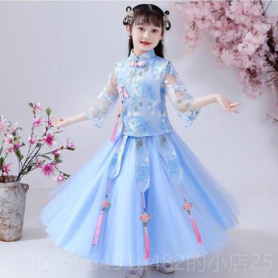 正品袍女童汉旗服中国风袍儿童国小潮女孩超仙旗唐装中大童套装演