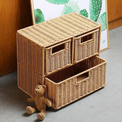 用床头柜小型约简床边储物箱柜客厅浴家室藤编收柜抽纳WLE屉式热