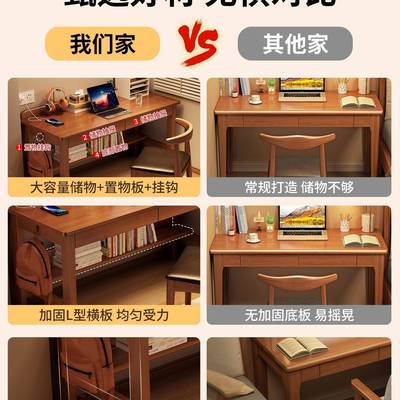 实木生窄台书桌约家用办公桌式电RFS脑桌学卧室学习桌简小户型写