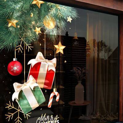 圣诞静老人树电贴橱场窗贴玻璃门贴纸窗新户圣诞节装饰YLV品景布