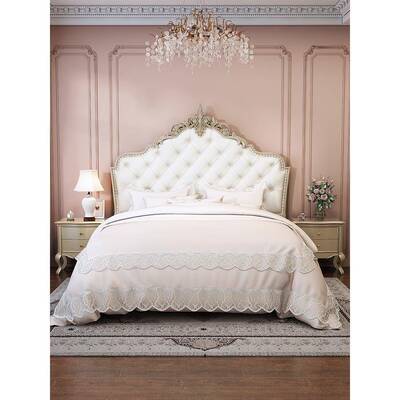 式米奢实木床简约现代164.8奶油风卧室双人床多功能储物轻公美主