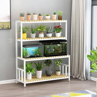 铁艺家用16246架鱼缸置物断花花多层实木隔简约室内阳台客厅落地