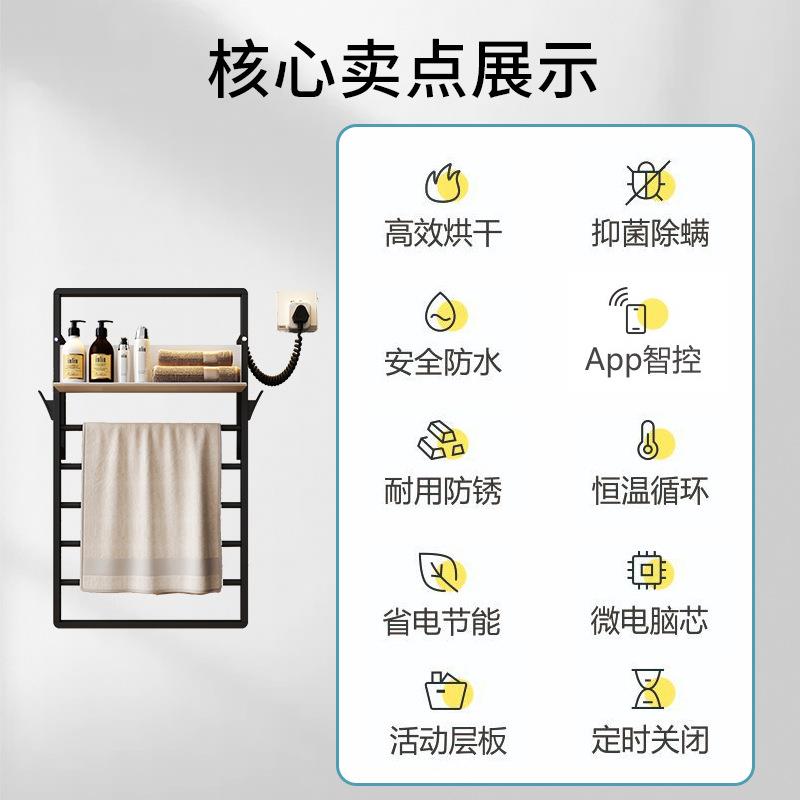 轻奢电热毛巾架浴室置物架免打孔电加热烘干架浴巾架免安装智能