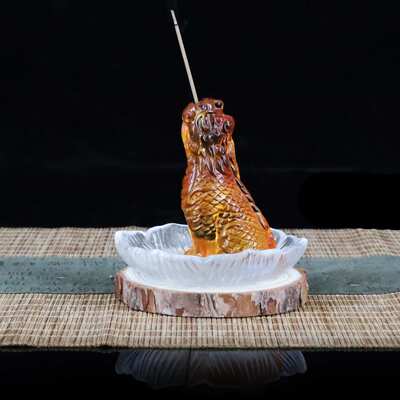 锋明琉璃狻猊香插香盘室内家用禅意摆件线香插望天吼中式熏香座