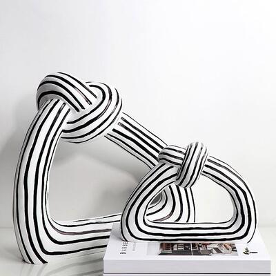 现饰代房简约式北欧黑白条纹几何PNI圈绳结摆件样欧板售楼处软装