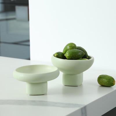 in饰s果奶油风盘高脚陶瓷水盘零食托糖果简约首收纳软WXW装饰品摆