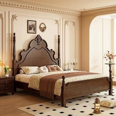 美式乡村实INZ木现代床简约1双.8m人床主卧高端大复气古法式轻奢