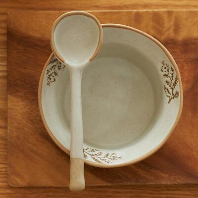 日式OXN高古粗陶小碗颜值家用甜拉品汤碗带勺水果沙碗儿童单个饭