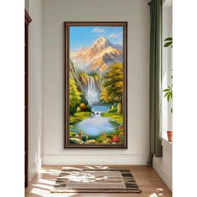 山美式入户玄关装饰画客厅廊挂画欧聚宝盆水风式景油画走过FDY147