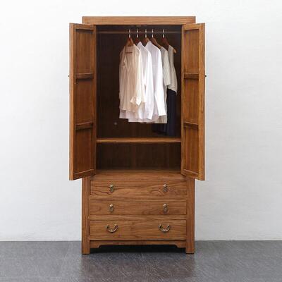 9AWHW新中物式实樟木衣柜老木彩绘卧室储柜简约古典对开榆门柜香