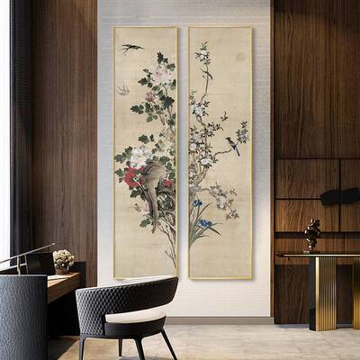 梢明清古典茶喜上眉花鸟画新中式客厅装背饰JSS-8643画沙发景墙壁